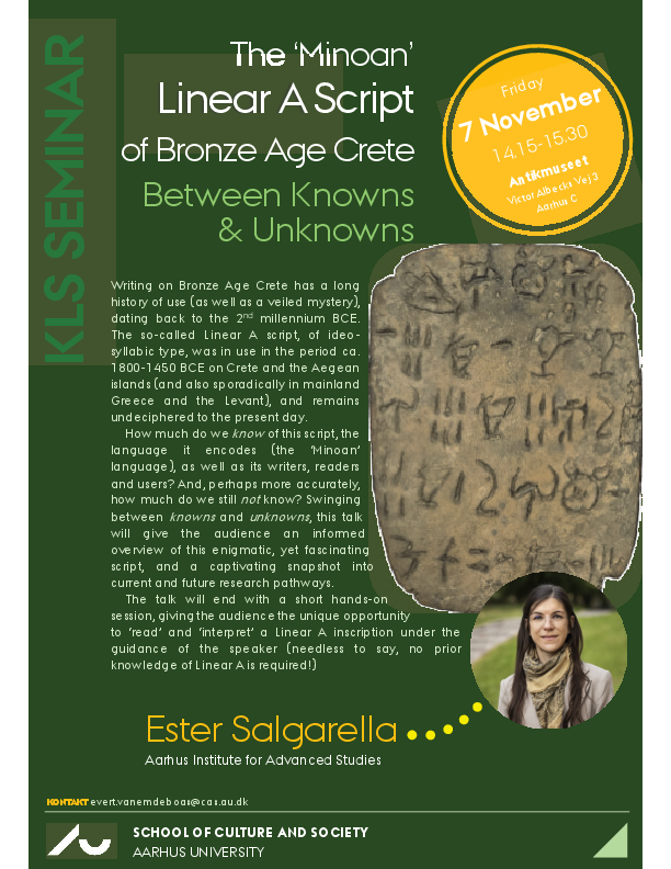 KLS seminar: The ‘Minoan’ Linear A Script of Bronze Age Crete: Between ...